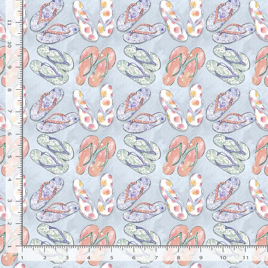 Aloha Quilt Fabric - Aloha Flip Flops in Multi/Blue - STELLA-DCJ3383 M ...