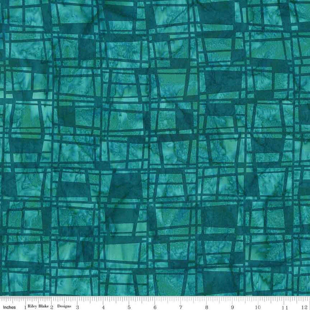 Expressions Batiks Retro Revival Quilt Fabric - Grid in Tempo Teal - B ...
