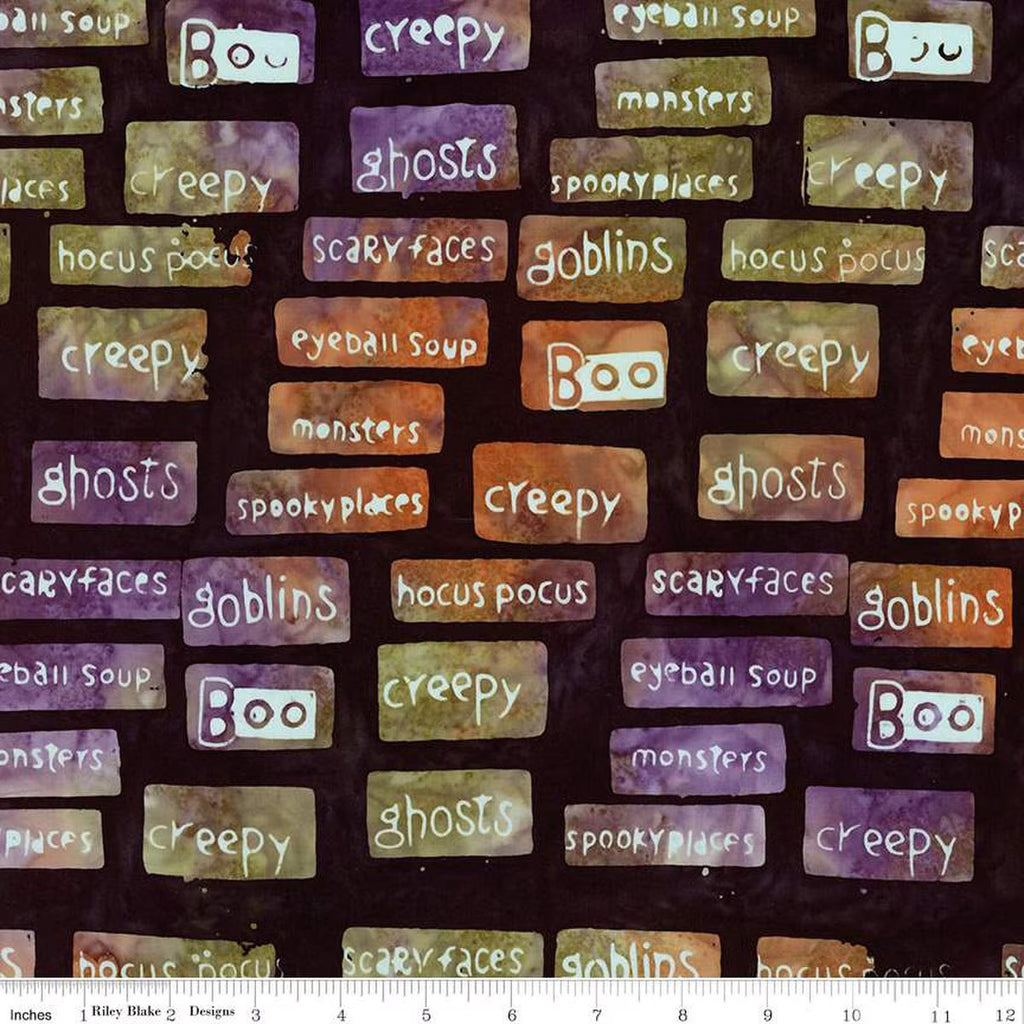 Fright This Way Expressions Batiks Quilt Fabric - Spooky Words in Masq ...