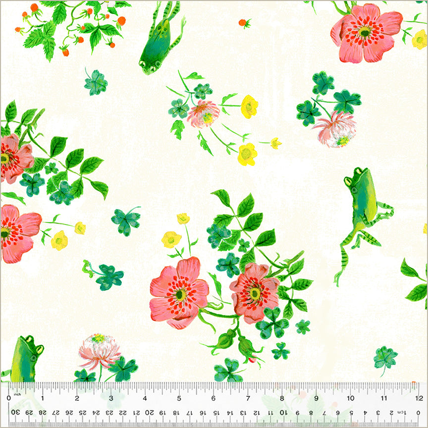 Heather Ross By Hand Quilt Fabric - Frog Spring in White/Multi - 54249 ...