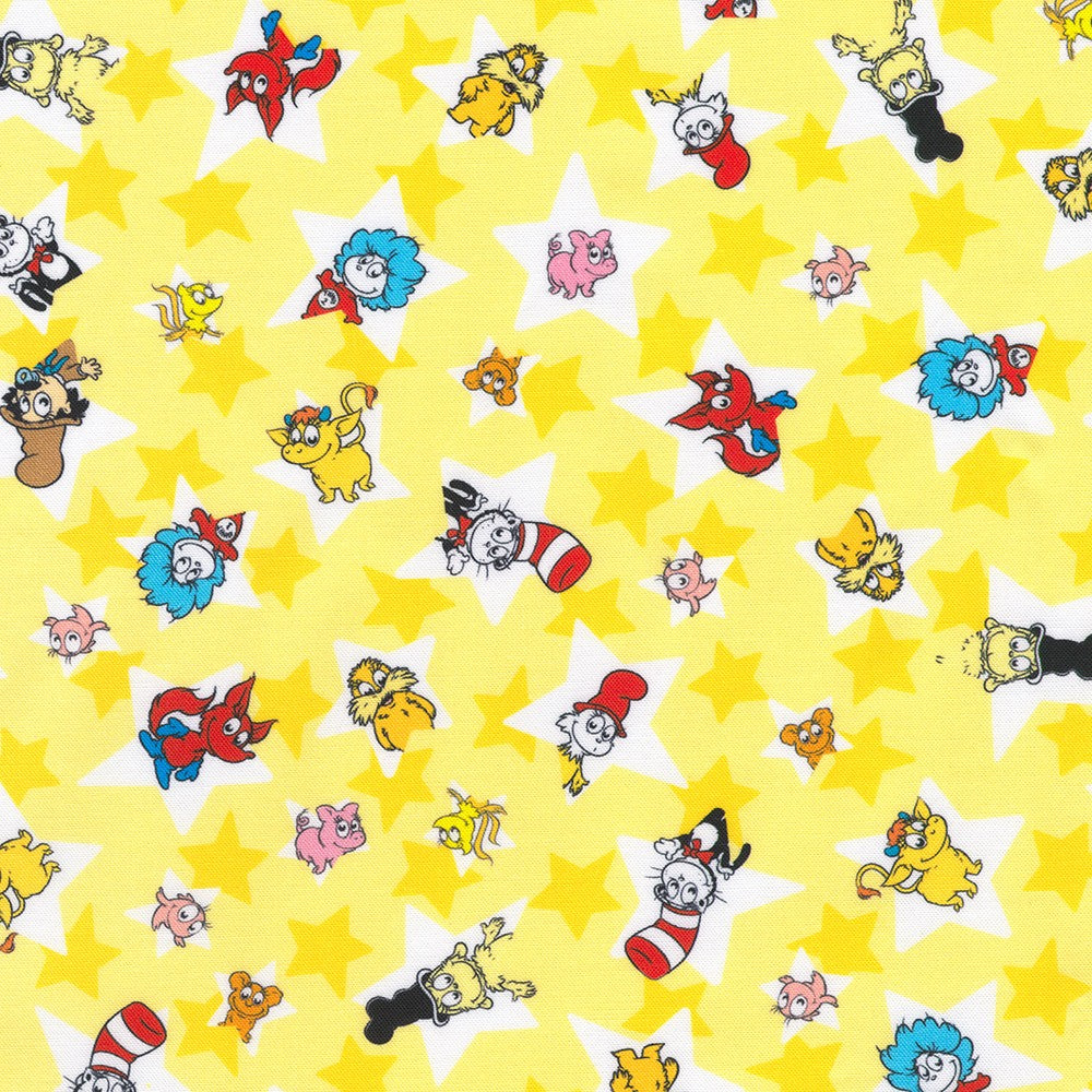 Little Seuss Quilt Fabric - Character Stars in Yellow - ADED-23528-5 Y ...