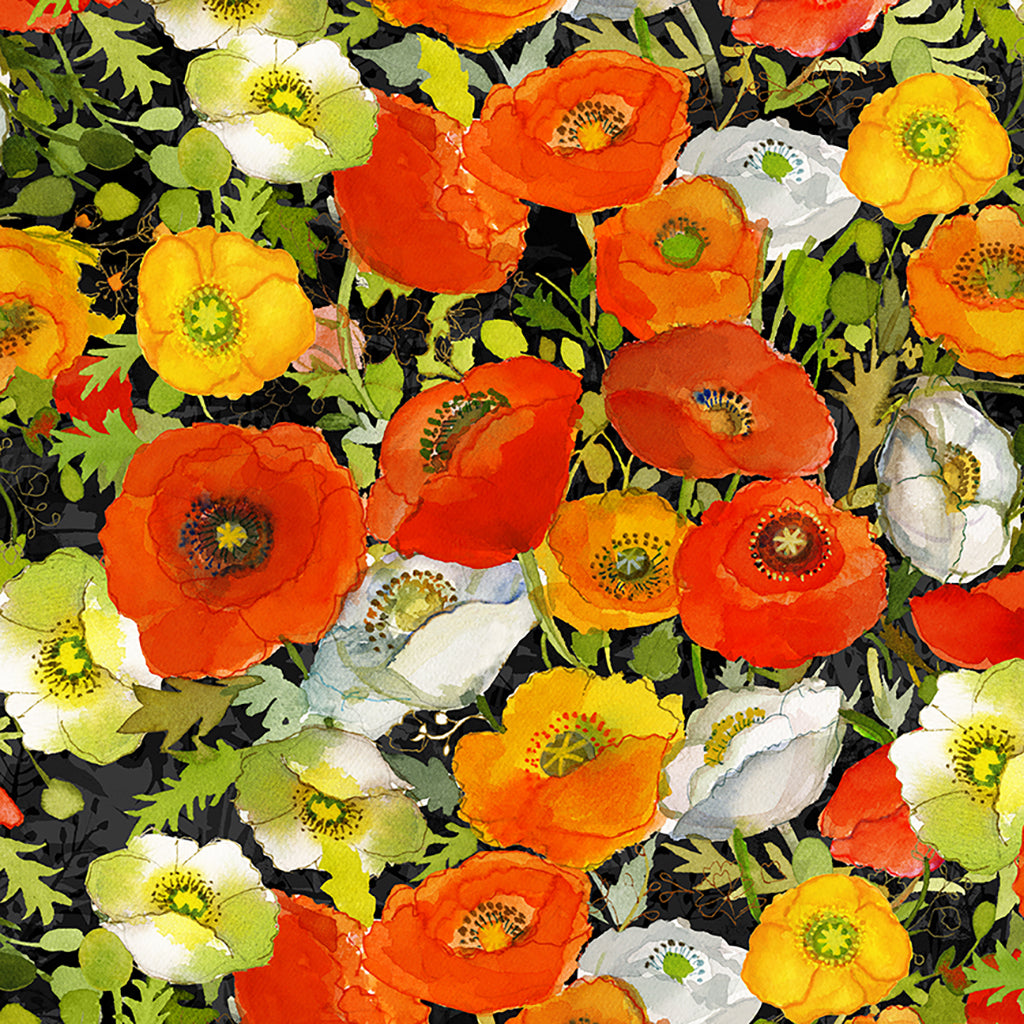 Poppy Dreams Quilt Fabric - Large Poppies in Black - Y3986-3 – Cary ...