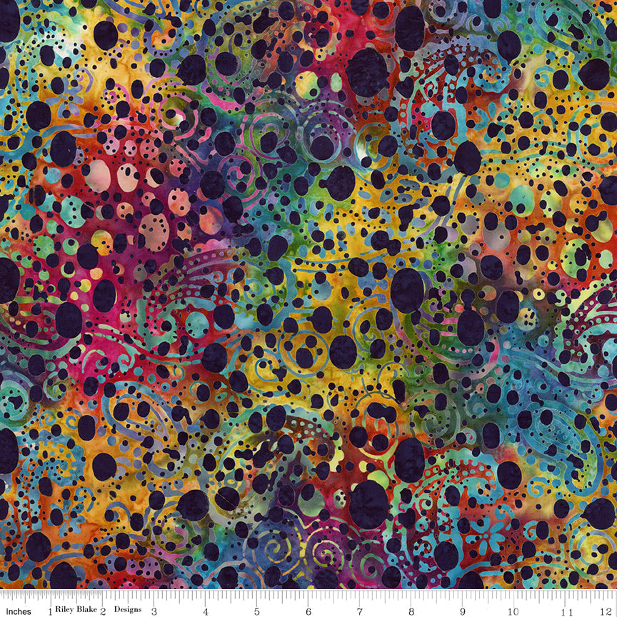Splatter Expressions Batiks Quilt Fabric - Dotted Paisley in Bright Fu ...