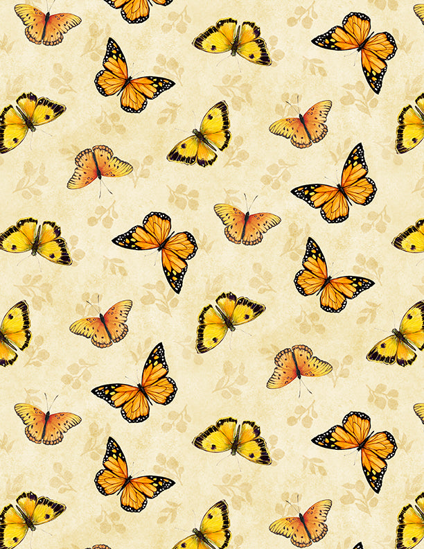 Sunflower Splendor Quilt Fabric - Butterfly Toss in Cream - 3023-83329 ...