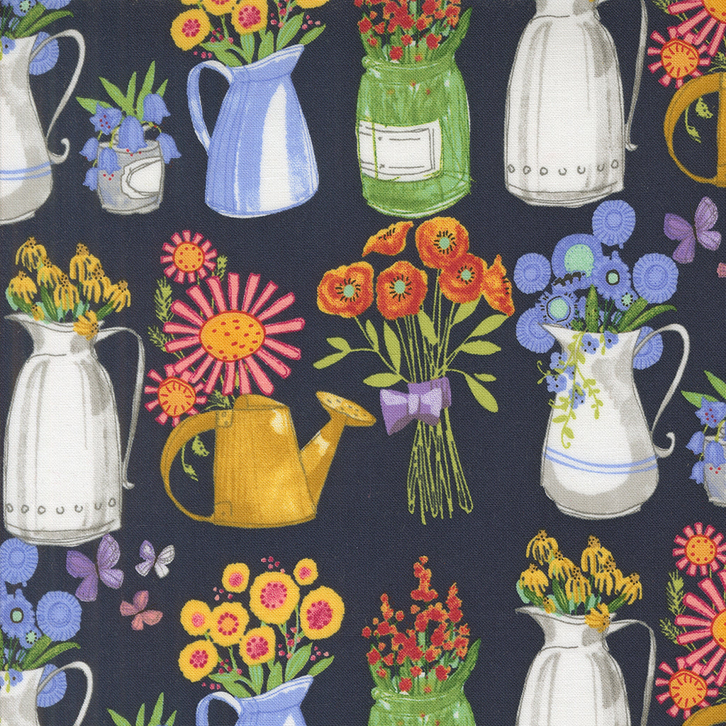 Superbloom Quilt Fabric - Flea Market Vases in Indigo Blue/Multi - 487 ...
