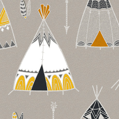 Teepee Trail Quilt Fabric - Teepees in Khaki Tan/Gray - 1649 29781 K ...