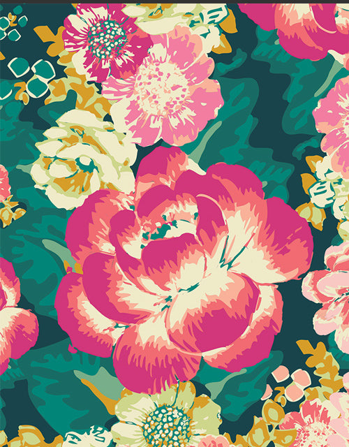 Large Floral Print Fabric Green And Coral Floral Linen Fabric